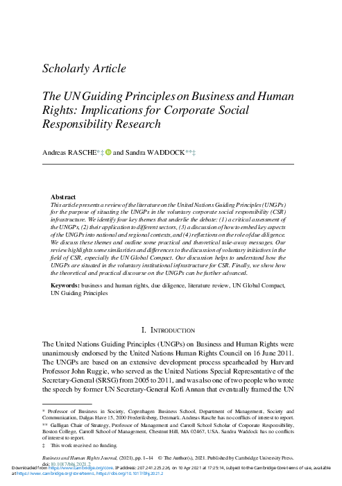 (PDF) The UN Guiding Principles on Business and Human Rights ...