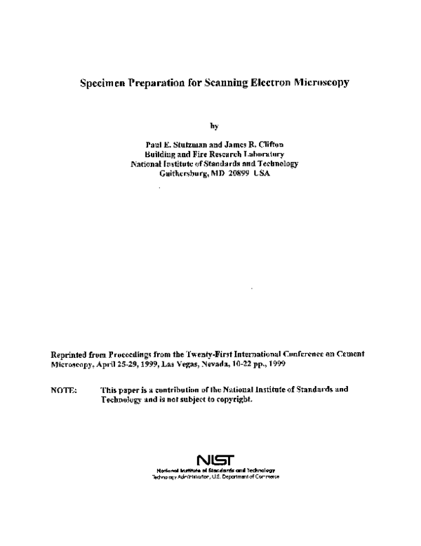 (PDF) Specimen Preparation for Scanning Electron Microscopy | NIST