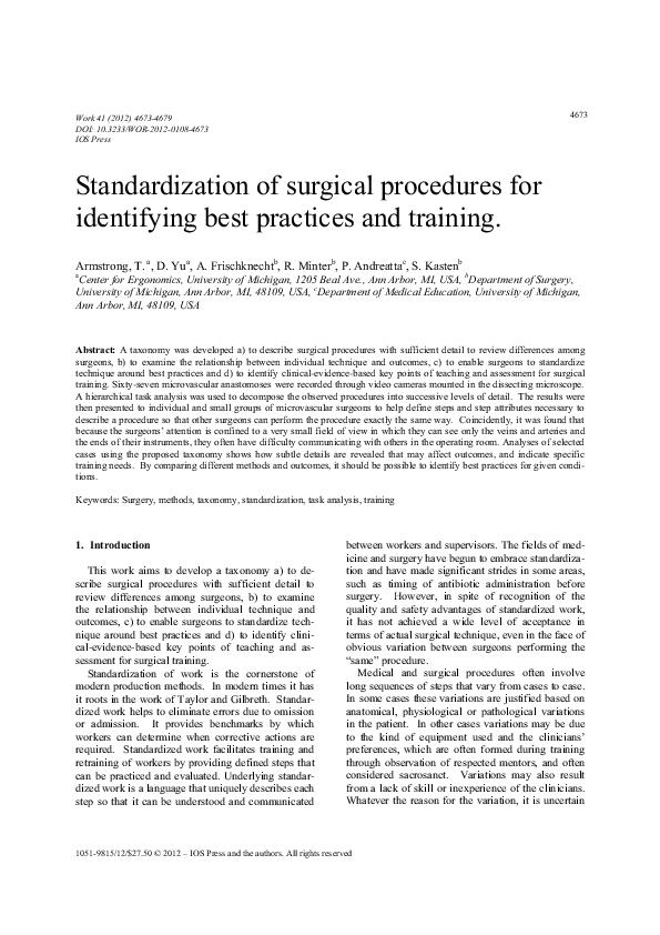 (PDF) Standardization of surgical procedures for identifying best ...
