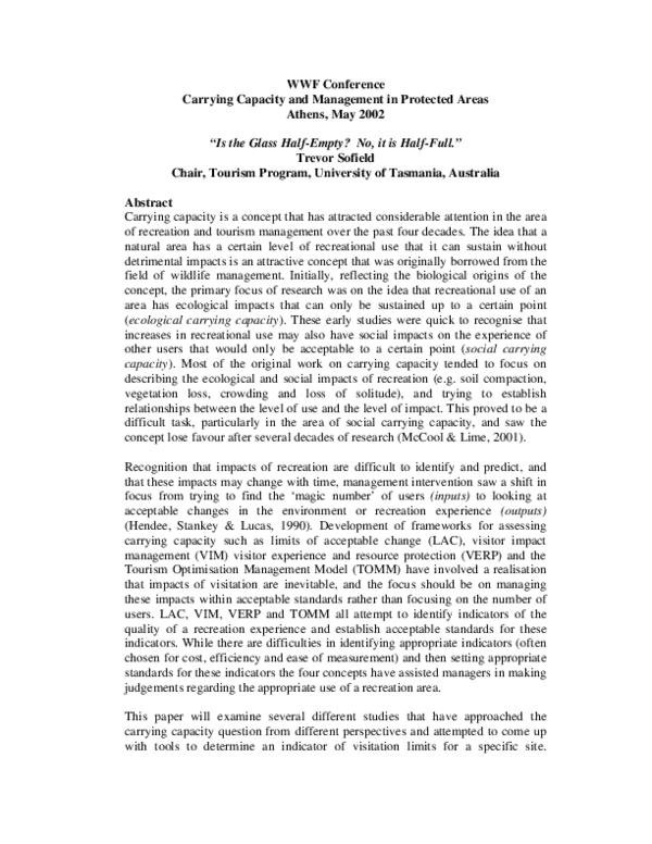 (PDF) WWF Conference Carrying Capacity and Management in Protected ...