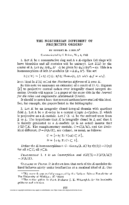 (PDF) The Noetherian different of projective orders