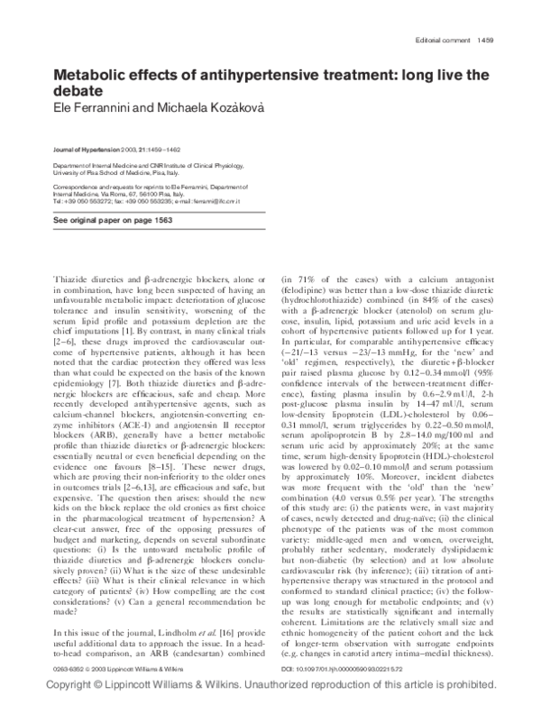 (PDF) Metabolic effects of antihypertensive treatment
