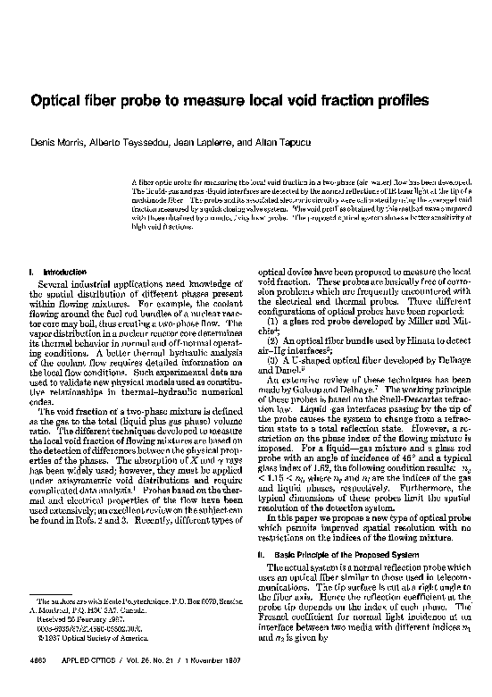 (PDF) Optical fiber probe to measure local void fraction profiles