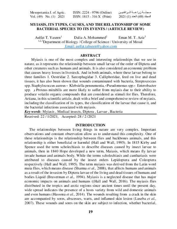(PDF) Myiasis, Its Types, Causes, and the Relationship of Some Bacterial Species to Its Events ...