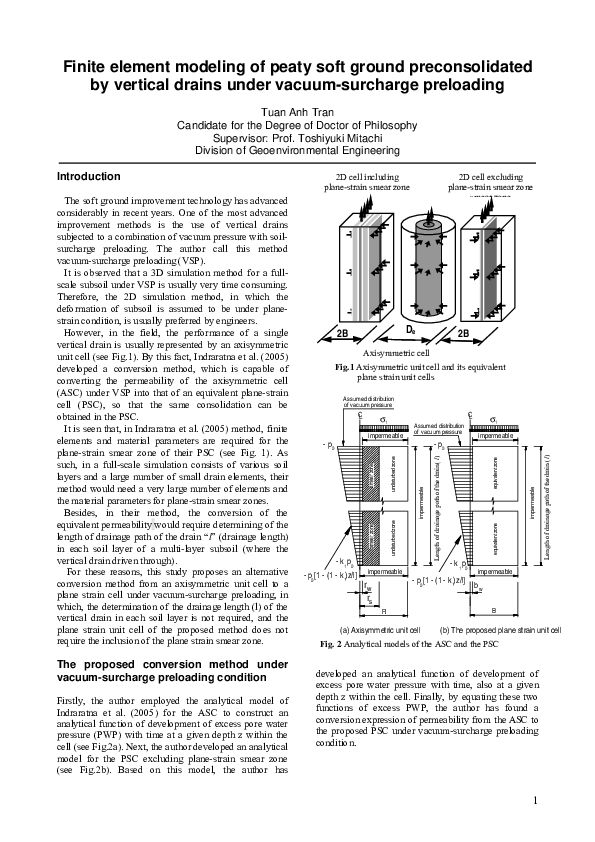 (PDF) Finite element modeling of peaty soft ground preconsolidated by vertical drains under ...