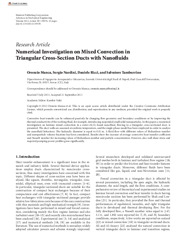 (PDF) Numerical Investigation on Mixed Convection in Triangular Cross-Section Ducts with Nanofluids