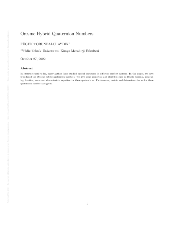 (PDF) Oresme Hybrid Quaternion Numbers