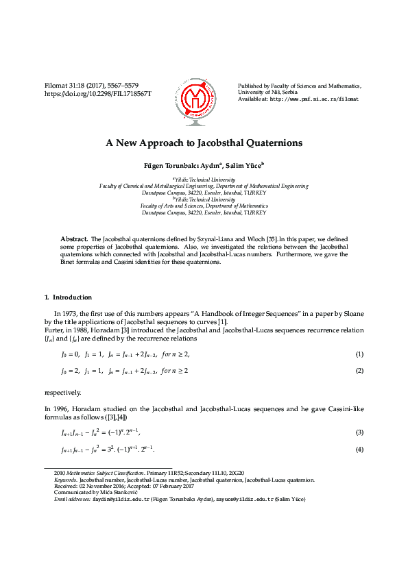 (PDF) A new approach to Jacobsthal quaternions