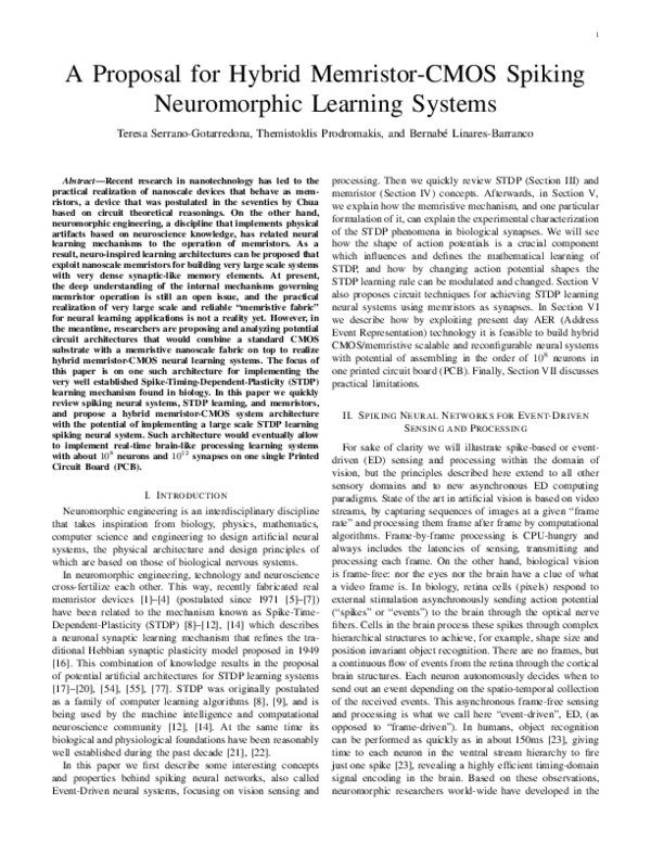 (PDF) A Proposal for Hybrid Memristor-CMOS Spiking Neuromorphic Learning Systems