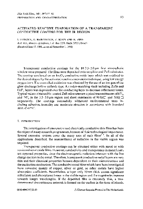 Activated reactive evaporation of a transparent conductive coating for ...