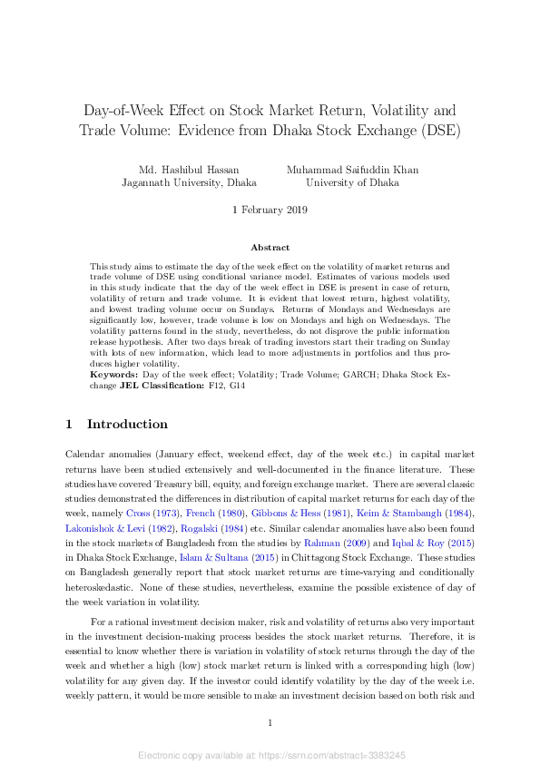 (PDF) Day-of-Week Effect on Stock Market Return, Volatility and Trade ...