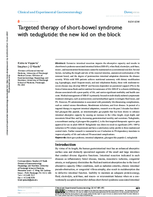 (PDF) Targeted therapy of short-bowel syndrome with teduglutide: the ...