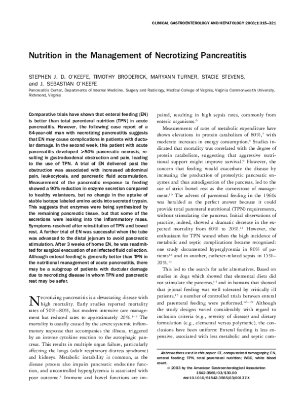 (PDF) Nutrition in the management of necrotizing pancreatitis