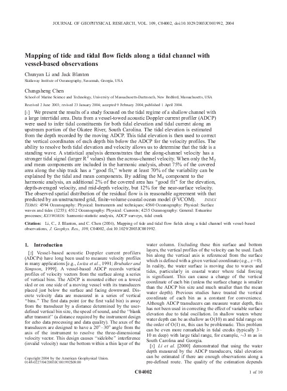 (PDF) Mapping of tide and tidal flow fields along a tidal channel with ...