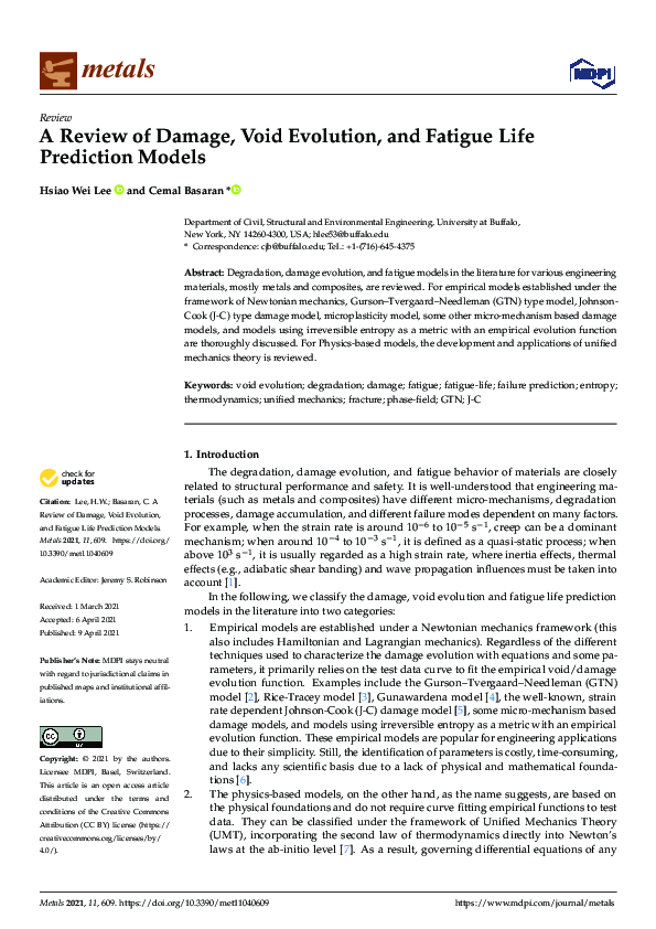 (PDF) A Review of Damage, Void Evolution, and Fatigue Life Prediction ...