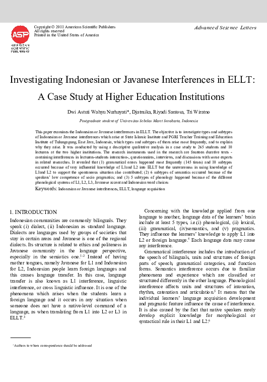 (PDF) Investigating Indonesian or Javanese Interferences in ELLT: A ...