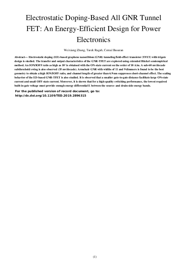 (PDF) Electrostatic Doping-Based All GNR Tunnel FET: An Energy-Efficient Design for Power ...