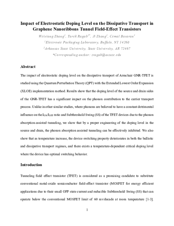 (PDF) Impact of electrostatic doping level on the dissipative transport in graphene nanoribbons ...