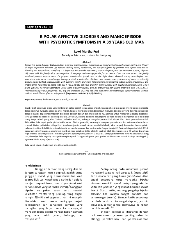 (PDF) Bipolar Affective Disorder and Manic Episode with Psychotic ...