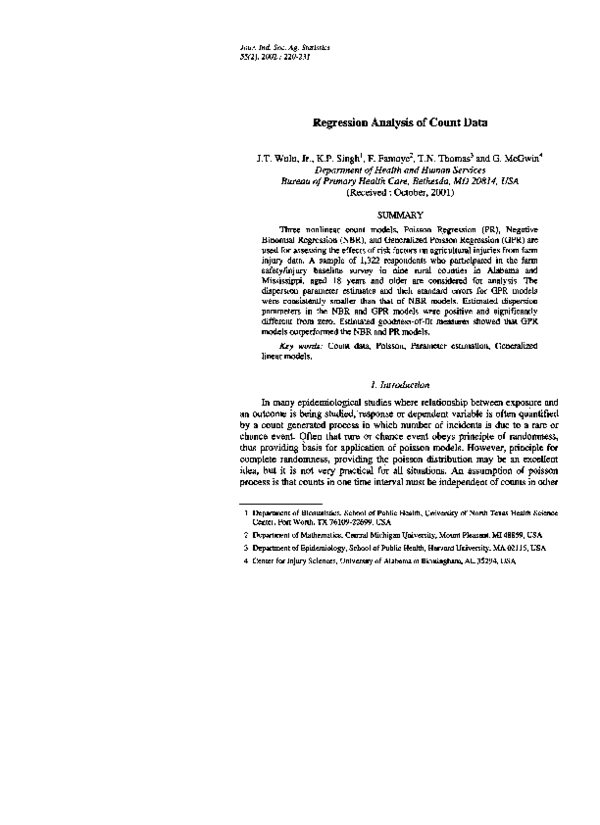 (PDF) Regression Analysis of Count Data