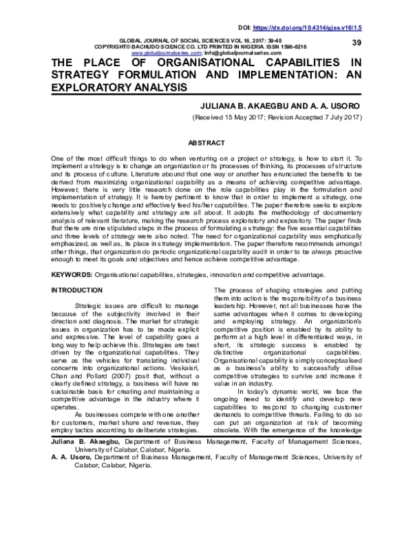 (PDF) The place of organisational capabilities in strategy formulation ...