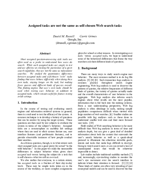 (PDF) Assigned tasks are not the same as self-chosen Web search tasks ...
