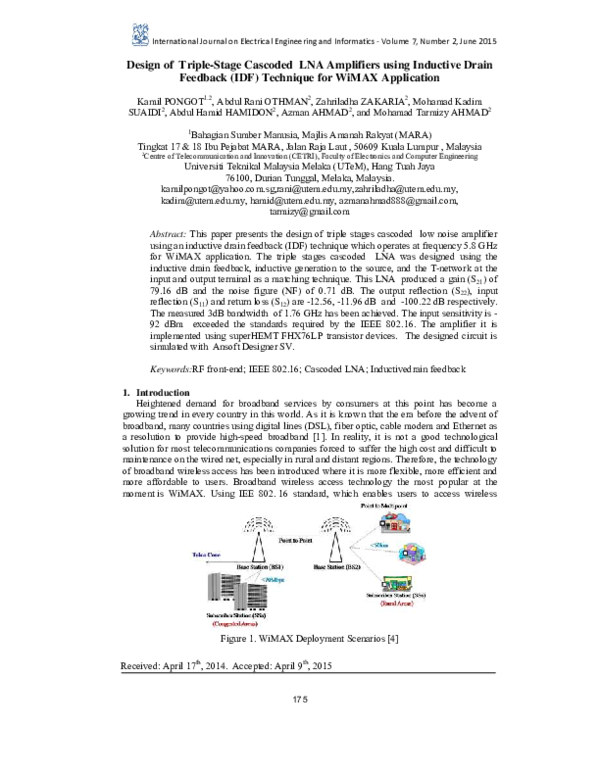 (PDF) Design of Triple-Stage Cascoded LNA Amplifiers using Inductive Drain Feedback (IDF ...