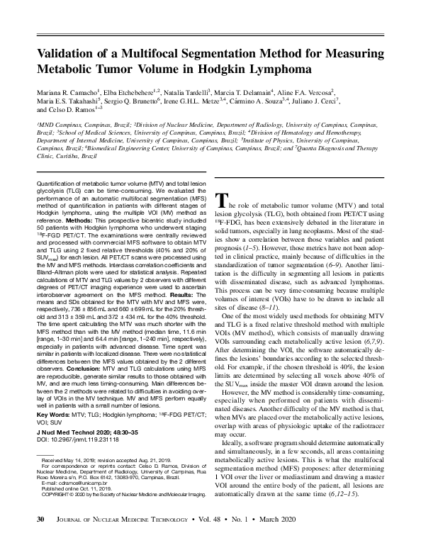 (PDF) Validation of a Multifocal Segmentation Method for Measuring Metabolic Tumor Volume in ...