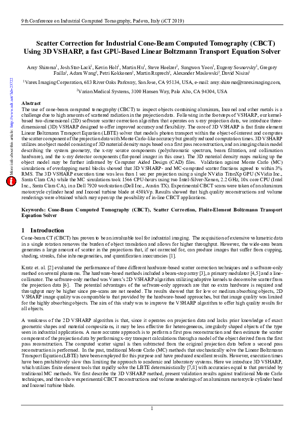 (PDF) Scatter Correction for Industrial Cone-Beam Computed Tomography (CBCT) Using VSHARP, a ...