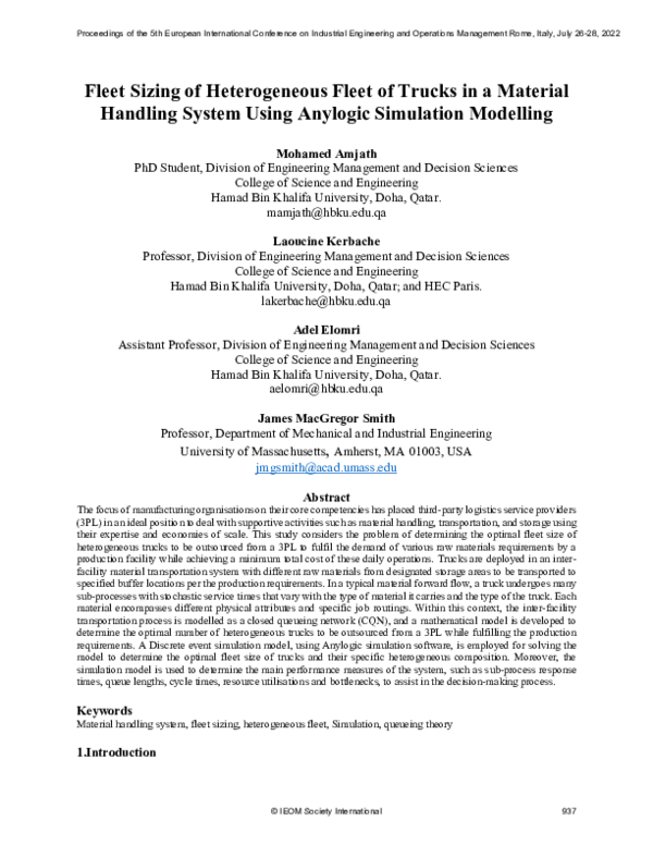(PDF) Fleet Sizing of Heterogeneous Fleet of Trucks in a Material ...