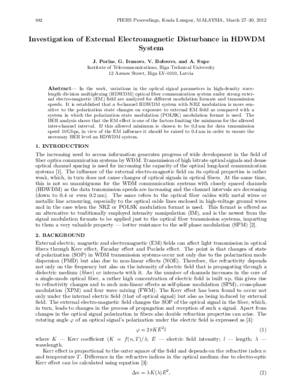 (PDF) Investigation of External Electromagnetic Disturbance in HDWDM System