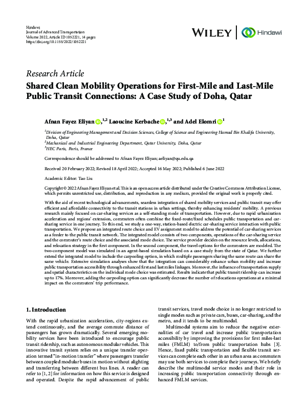 (PDF) Shared Clean Mobility Operations for First-Mile and Last-Mile ...