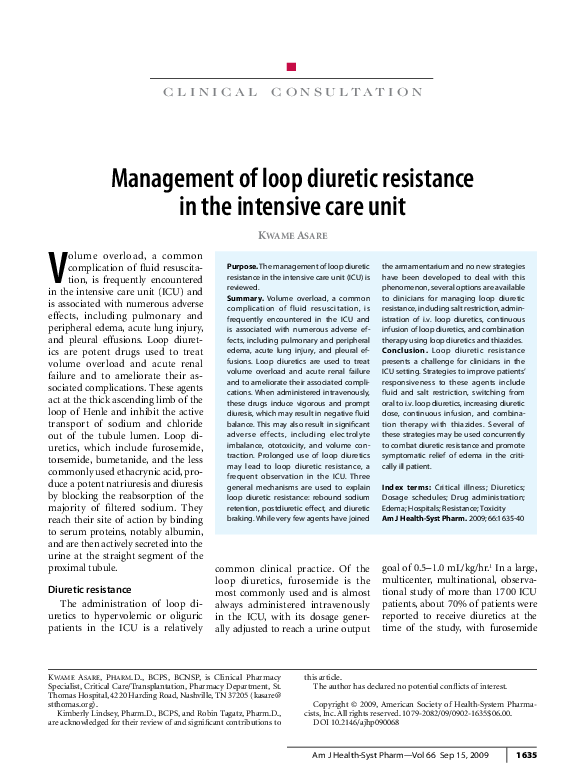 (PDF) Management of loop diuretic resistance in the intensive care unit