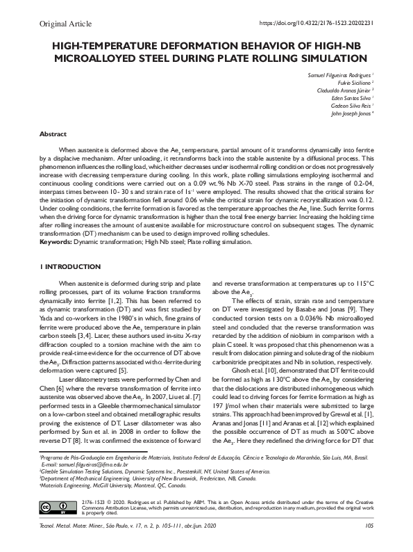 Pdf High Temperature Deformation Behavior Of High Nb Microalloyed Steel During Plate Rolling