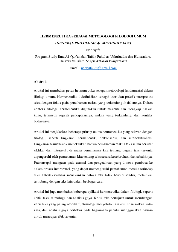 (PDF) HERMENEUTIKA SEBAGAI METODOLOGI FILOLOGI UMUM (GENERAL PHILOLOGICAL METHODOLOGY