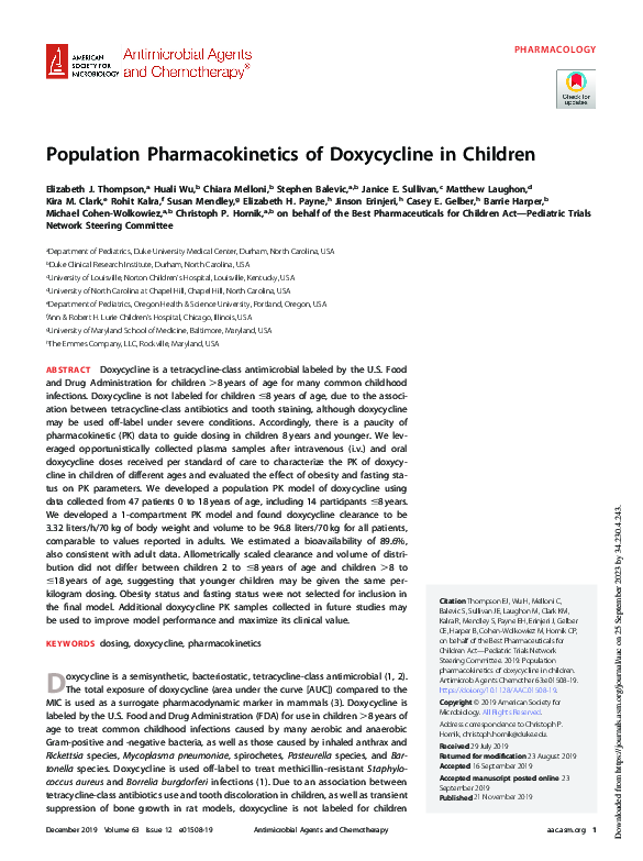 (PDF) Population Pharmacokinetics of Doxycycline in Children
