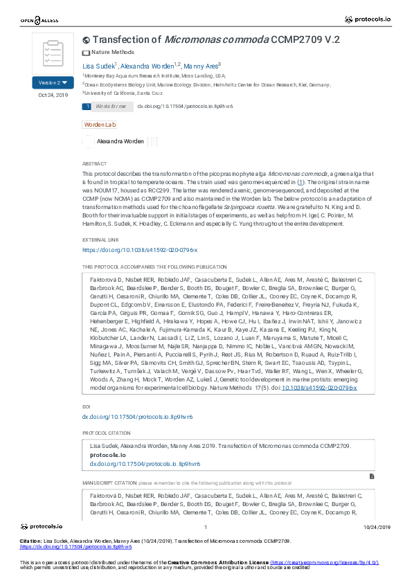 (PDF) Transfection of Micromonas commoda CCMP2709 v1 (protocols.io.57kg9kw)