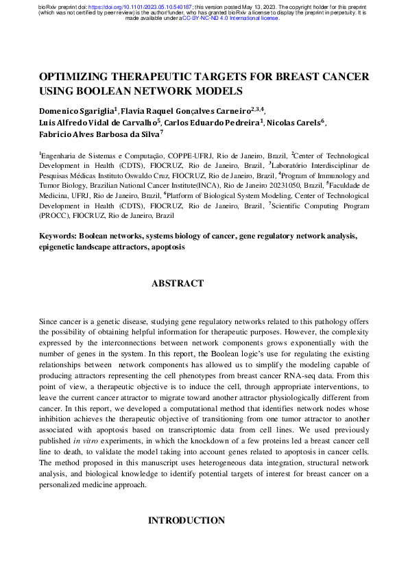 (PDF) Optimizing Therapeutic Targets for Breast Cancer Using Boolean ... (PDF) Optimizing Therapeutic Targets for Breast Cancer Using Boolean ...