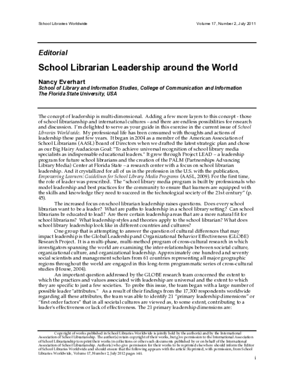 (PDF) School Librarian Leadership around the World