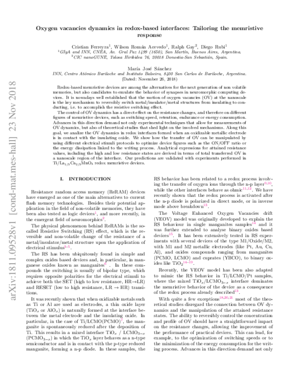 (PDF) Oxygen vacancy dynamics in redox-based interfaces: tailoring the ...