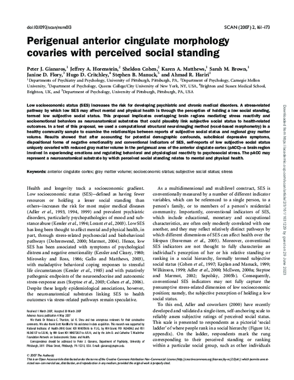 (PDF) Perigenual anterior cingulate morphology covaries with perceived ...