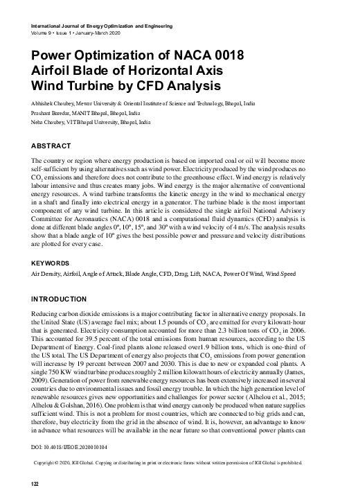 (PDF) Power Optimization of NACA 0018 Airfoil Blade of Horizontal Axis ...