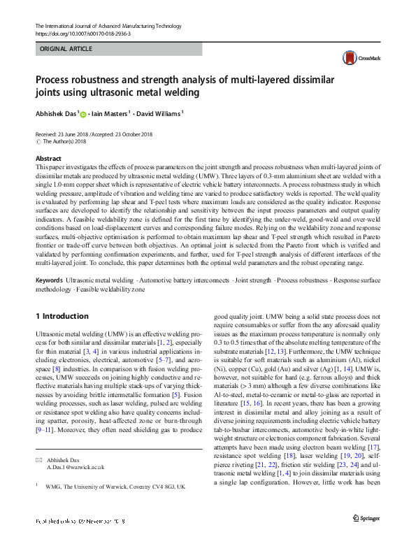 (PDF) Process robustness and strength analysis of multi-layered dissimilar joints using ...