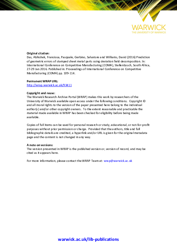 Pdf Prediction Of Geometric Errors Of Stamped Sheet Metal Parts Using Deviation Field