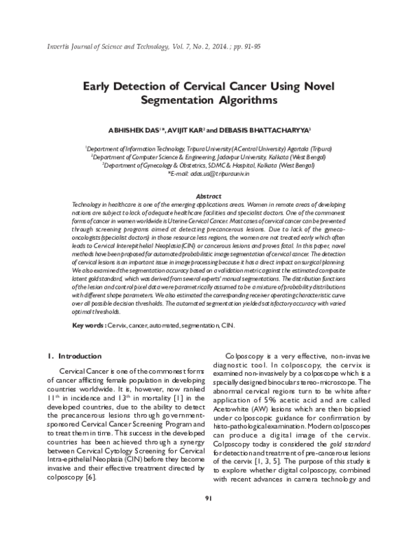 (PDF) Early Detection of Cervical Cancer using novel segmentation algorithms