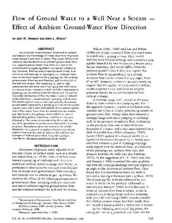 (PDF) Flow of Ground Water to a Well Near a Stream – Effect of Ambient ...