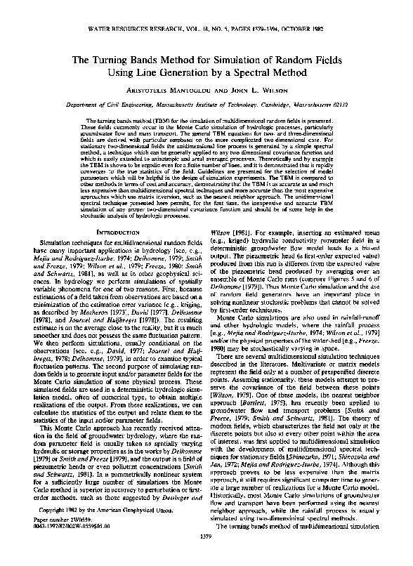 (PDF) The Turning Bands Method for simulation of random fields using ...