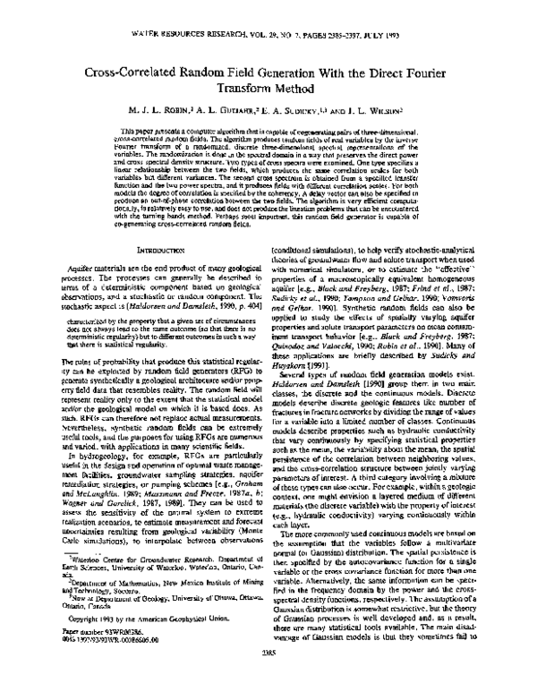 (PDF) Cross‐correlated random field generation with the direct Fourier Transform Method