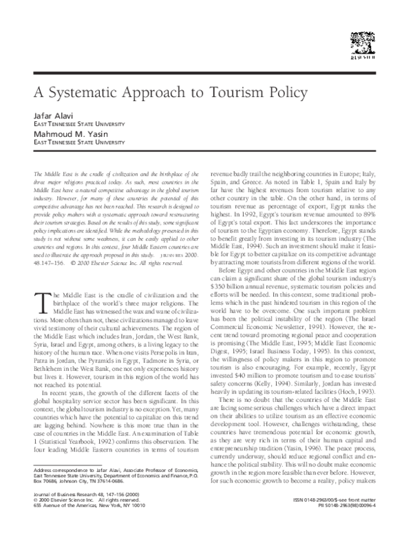 (PDF) A Systematic Approach to Tourism Policy