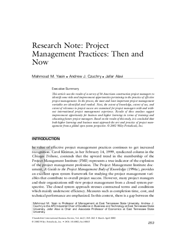(PDF) Project management practices: Then and now
